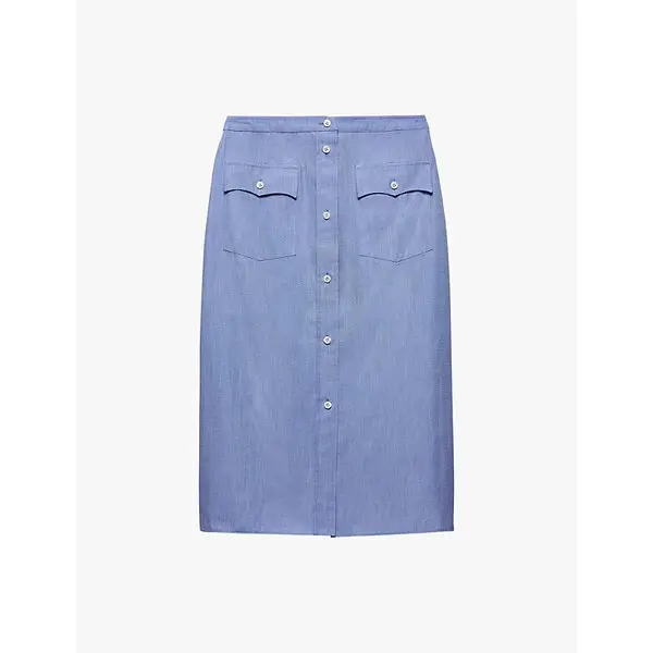 スカート PRADA LIGHT BLUE COTTON SKIRT Prada Button-Front Midi Skirt - Light Blue | Editorialist